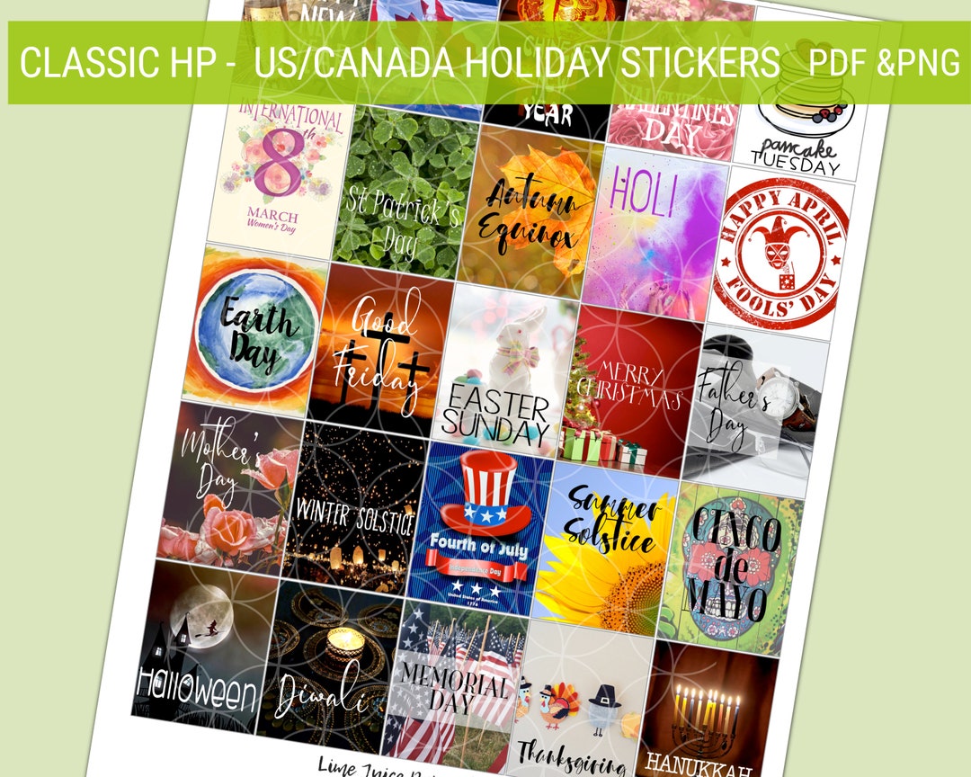 US YEARLY HOLIDAYS Printable Planner Stickers, Canada, Celebrations ...