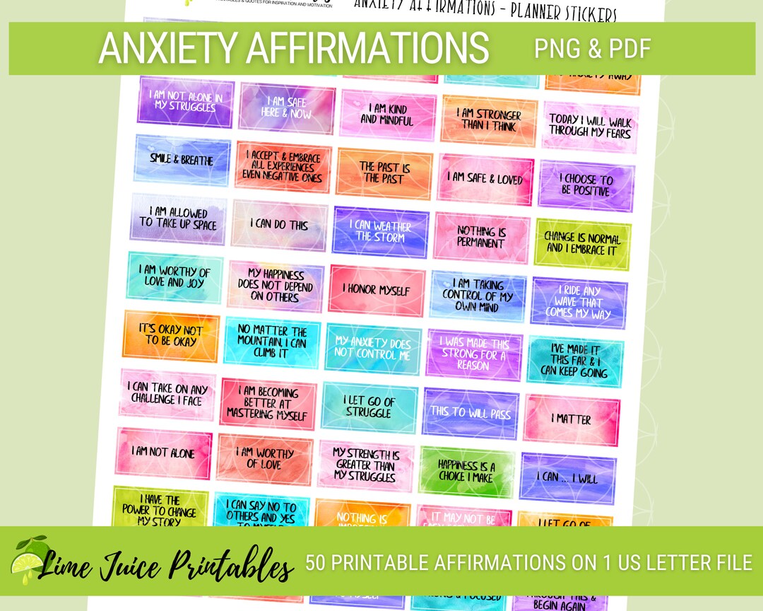 Printable ANXIETY AFFIRMATIONS, Positive Affirmations, Motivation ...