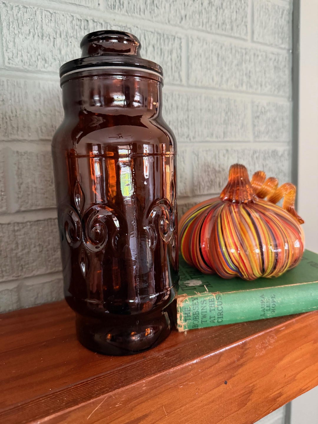 Vintage 1970s Borden Cremora Amber Glass Jar With Lid 10 Inch Embossed ...