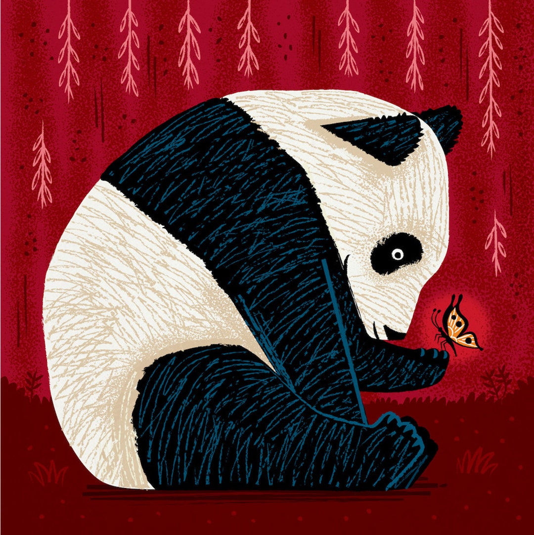 The Panda and the Butterfly Pandas / Butterflies Animal Art Print by ...