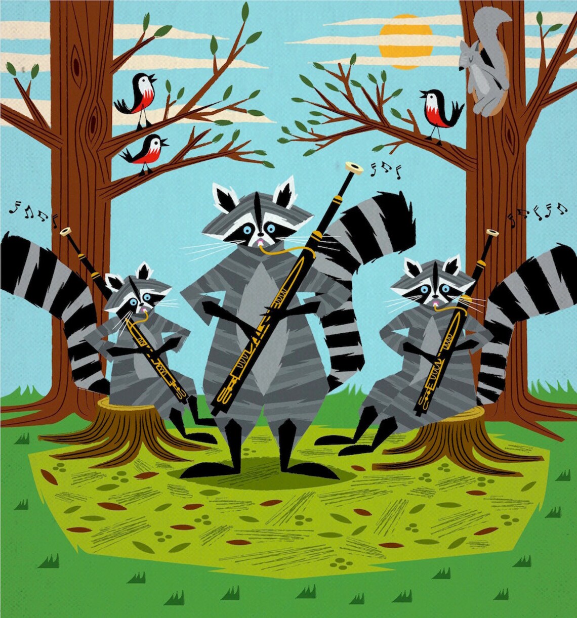 Raccoons Playing Bassoons Raccoon / Music Children's Animal Art Print ...