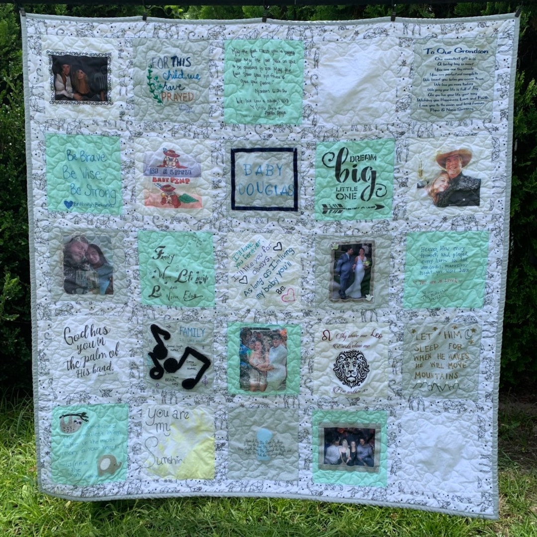 Guest Book Quilt Made From Signed Blocks, Baby Shower Gift With ...