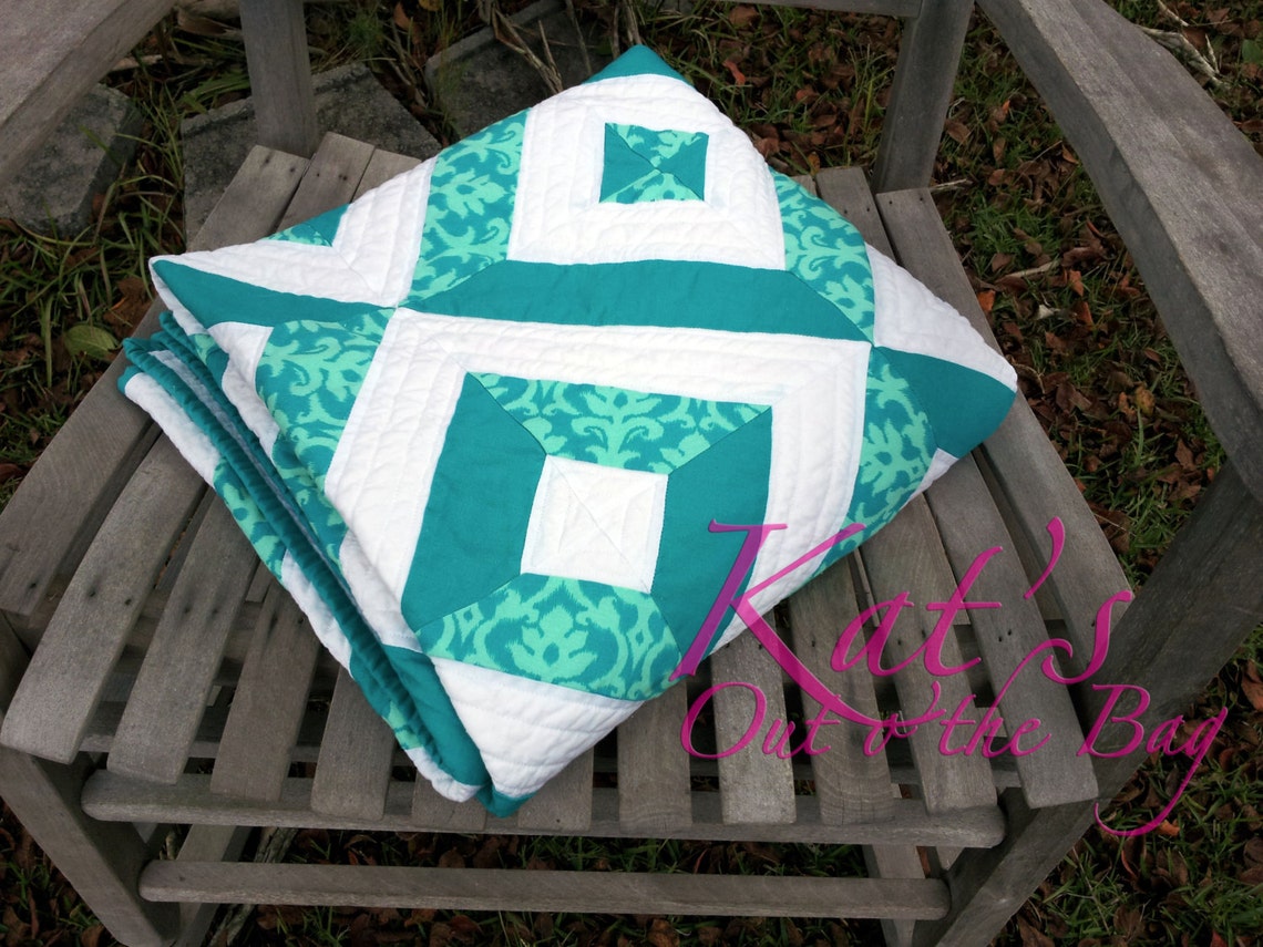 Teal and White Diamond Quilt Quilt Throw Teal Quilt - Etsy
