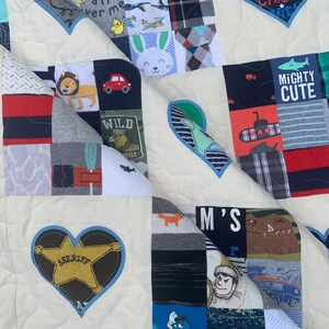 Baby Clothes Quilt With Hearts and Small Patchwork Squares, Memory ...