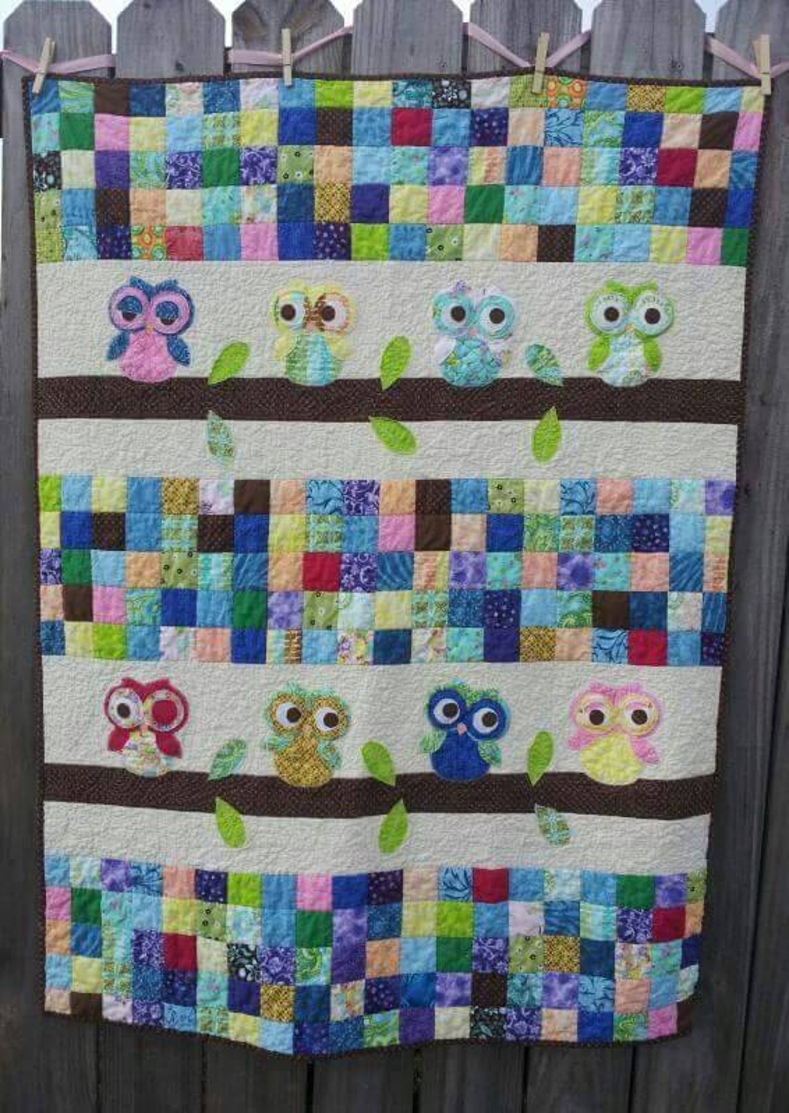 Owl Quilt With Small Patch Work Quilting Owl Baby Blanket - Etsy