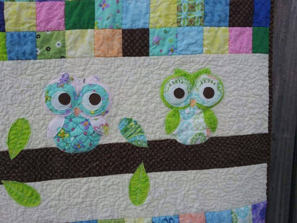 Owl Quilt With Small Patch Work Quilting Owl Baby Blanket - Etsy