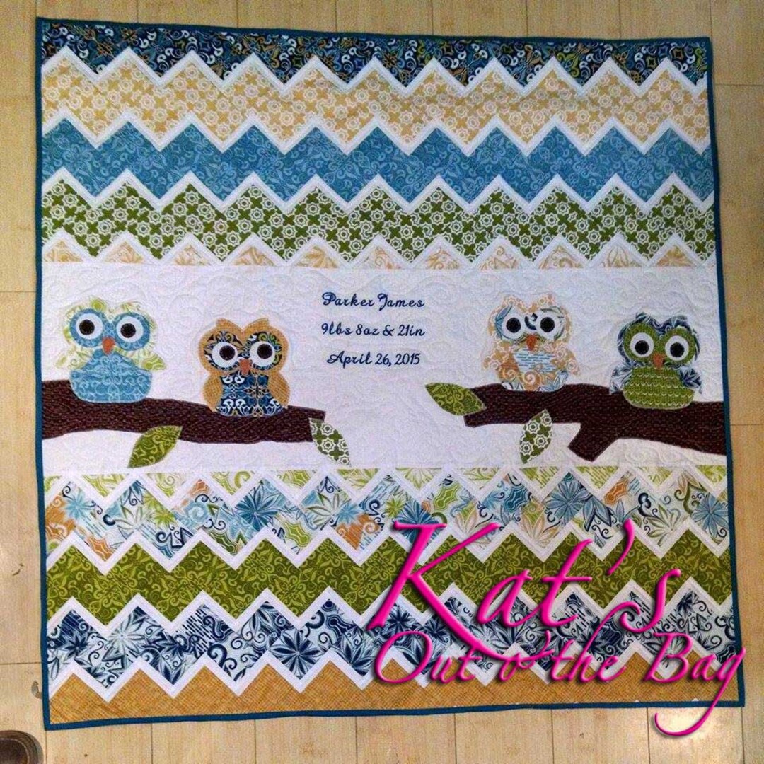 Owl Quilt With Chevron Patch Work Quilting | Owl Baby Blanket | Owl Throw | Custom Owl Quilt - Etsy