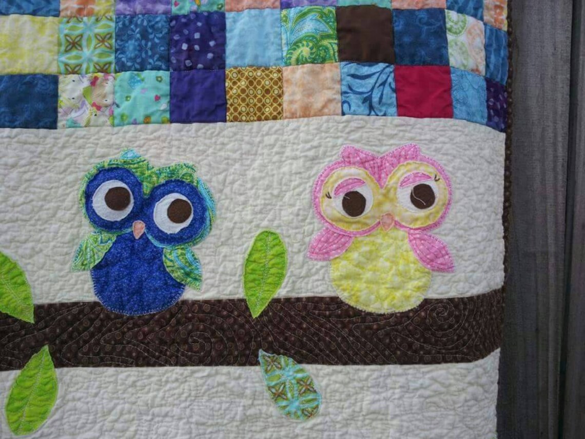 Owl Quilt With Small Patch Work Quilting Owl Baby Blanket - Etsy