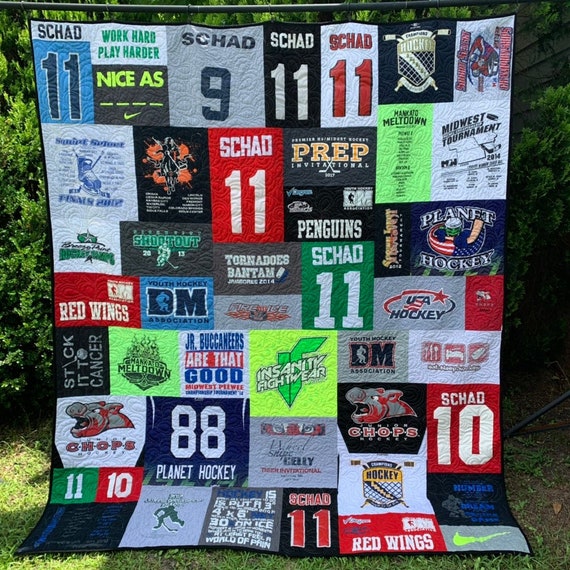 Hockey Quilt Made From Hockey Jerseys and Tshirts Memory | Etsy