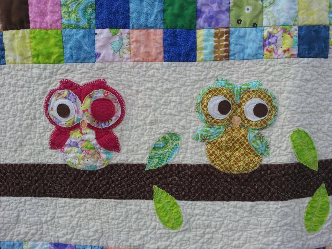 Owl Quilt With Small Patch Work Quilting Owl Baby Blanket - Etsy