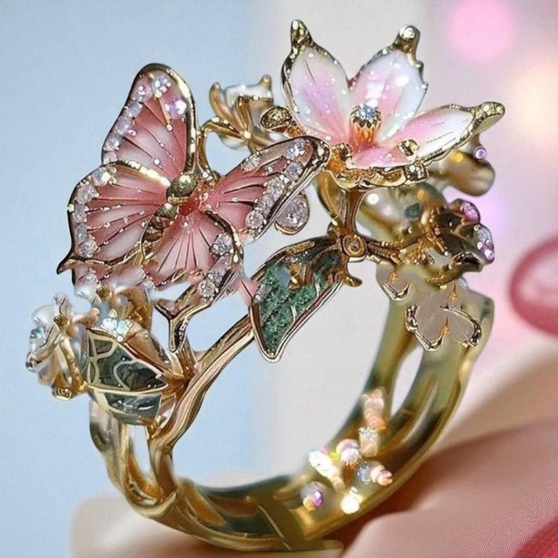 Gemstone Sakura Ring | Unique Engagement Ring | Birthday Gift for Women | Unique Gift | Unique ...