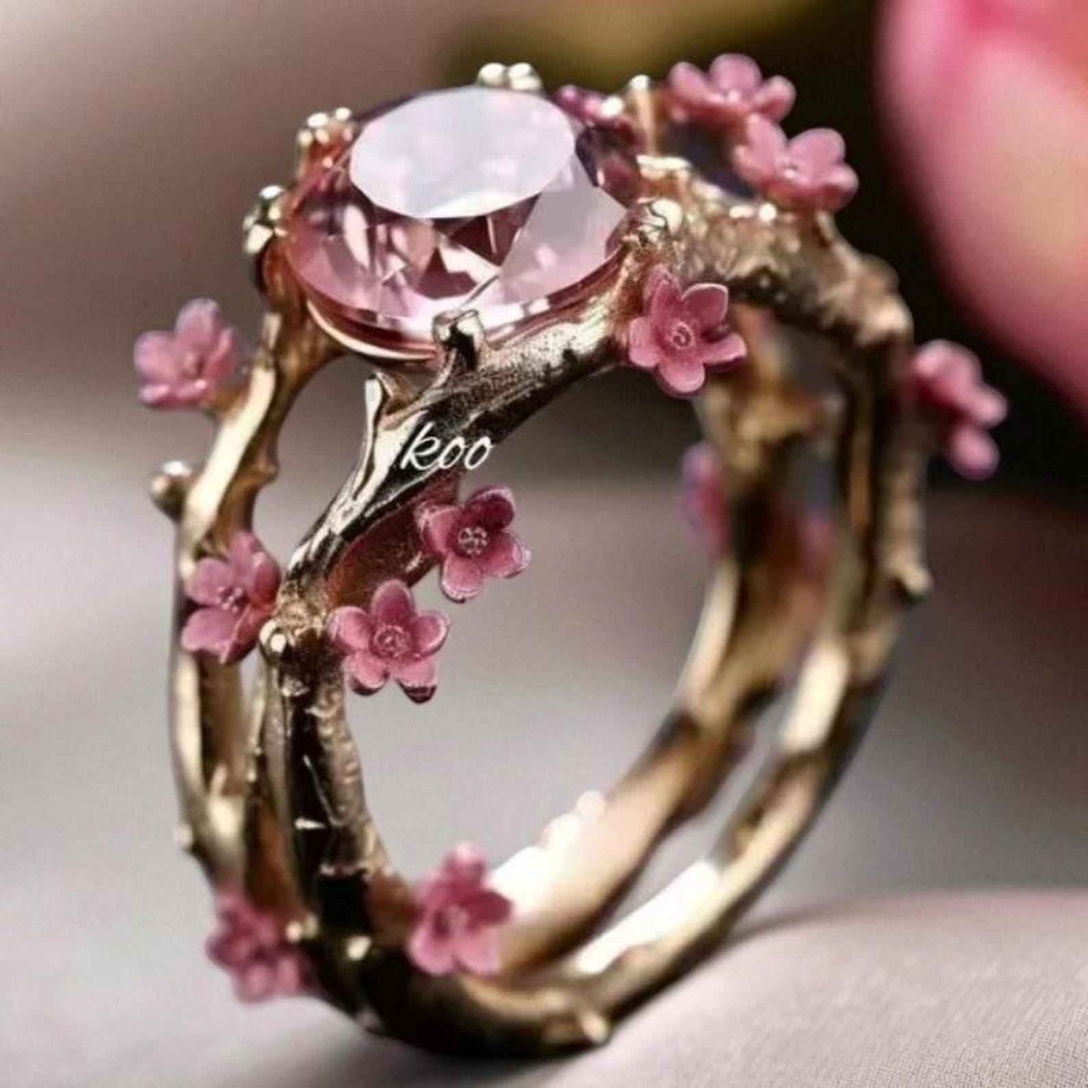 Gemstone Sakura Ring | Unique Engagement Ring | Birthday Gift for Women ...
