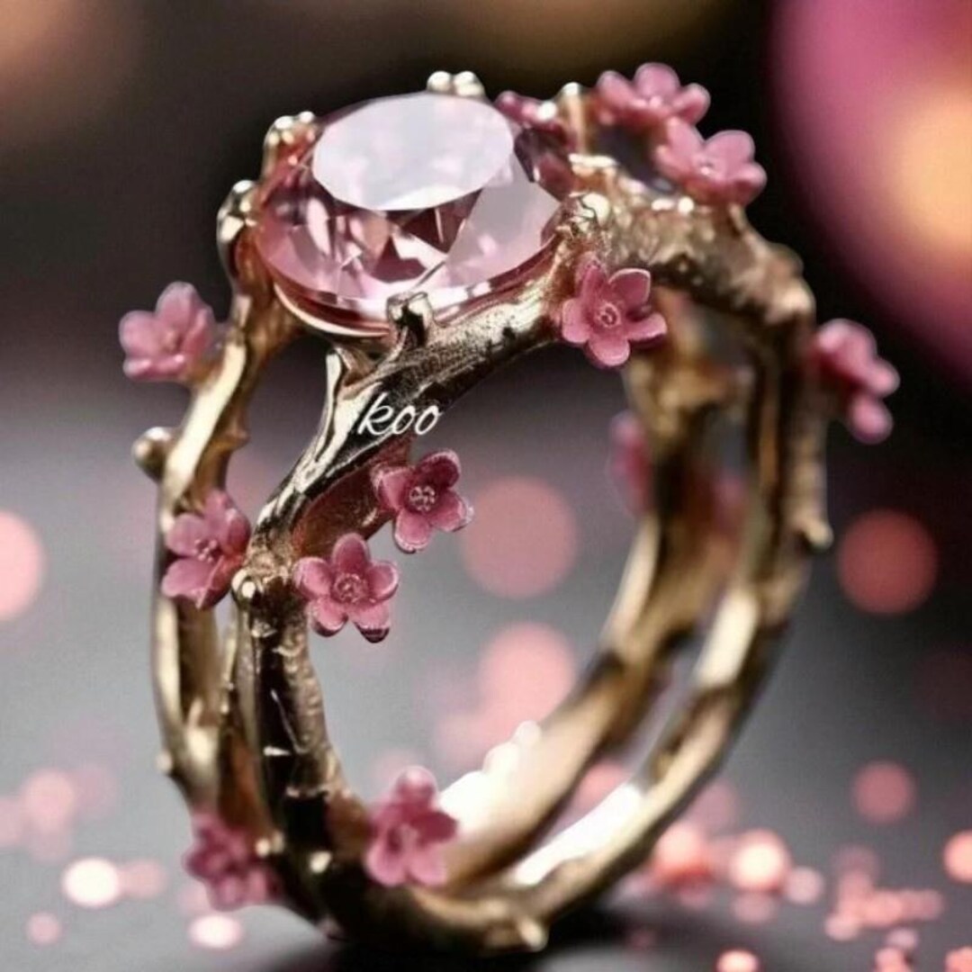 Gemstone Sakura Ring | Unique Engagement Ring | Birthday Gift for Women ...