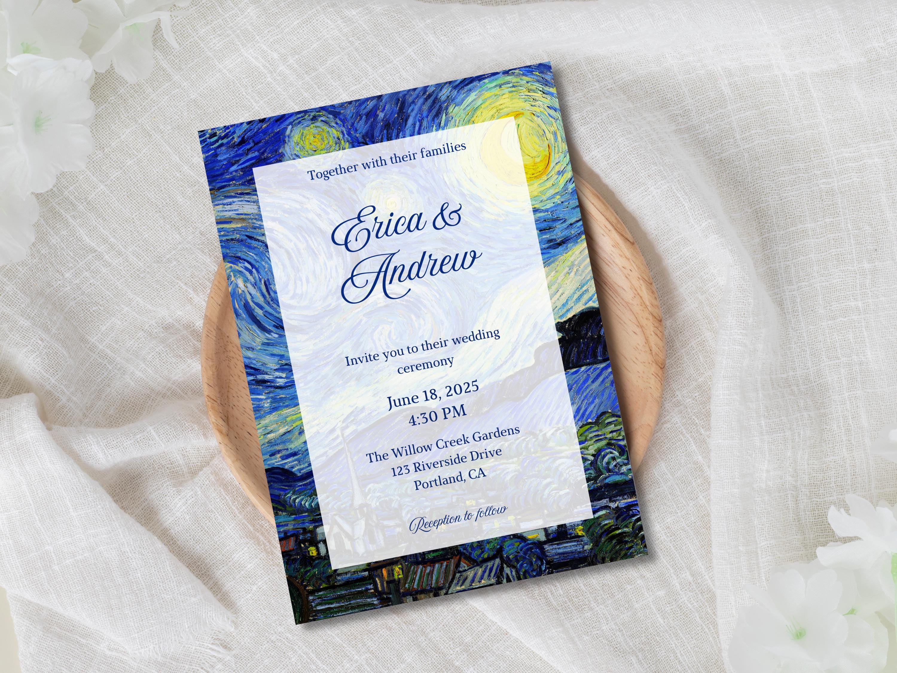 Starry Night Wedding Invitation Template, Van Gogh Inspired (canva) - Etsy