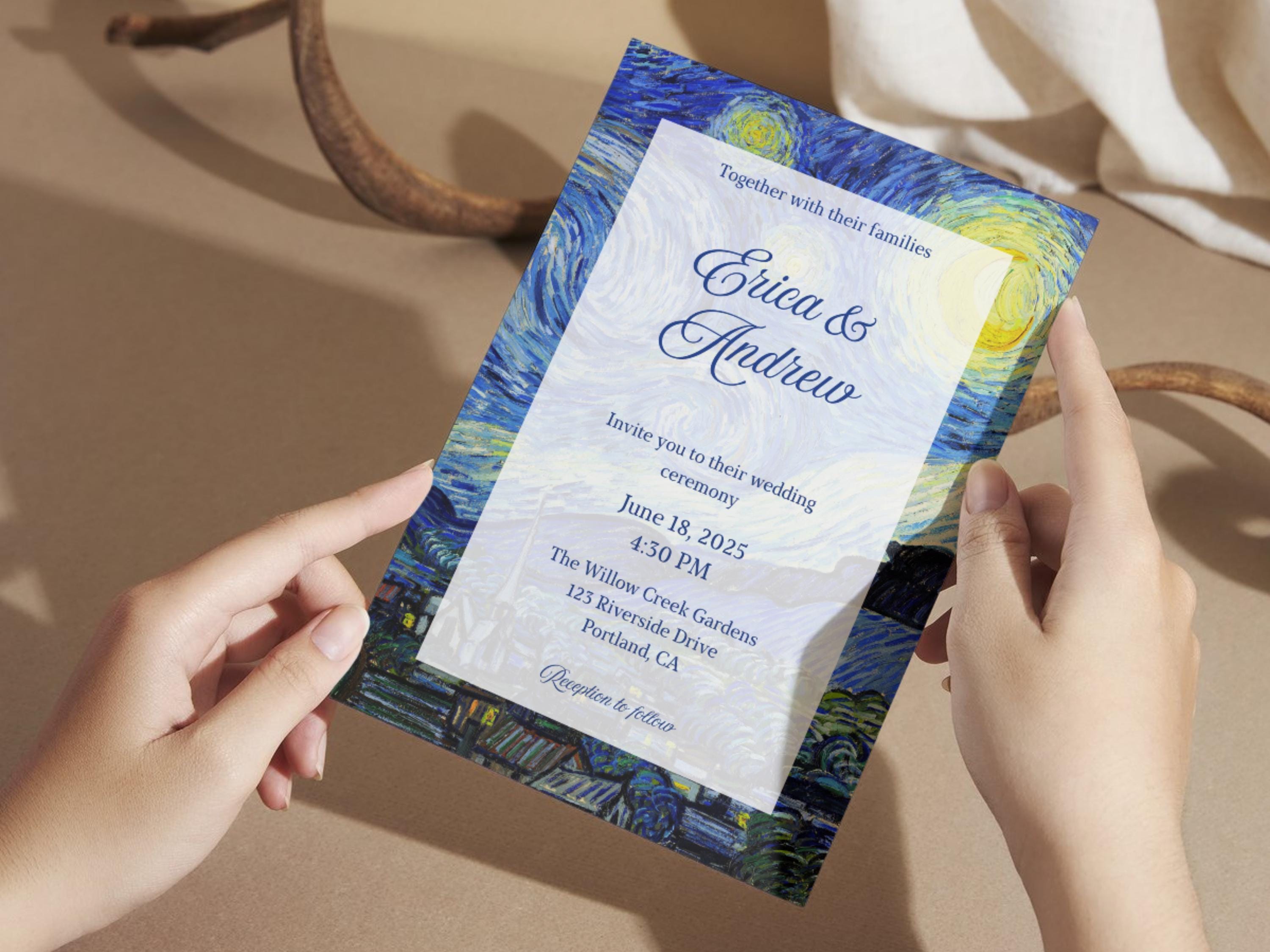 Starry Night Wedding Invitation Template, Van Gogh Inspired (canva) - Etsy