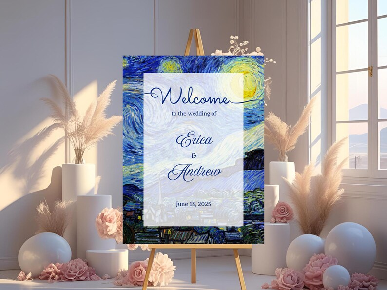 Vincent Van Gogh Starry Night Wedding Welcome Sign Starry Sky Welcome ...