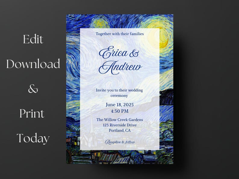 Starry Night Wedding Invitation Template, Van Gogh Inspired (canva) - Etsy