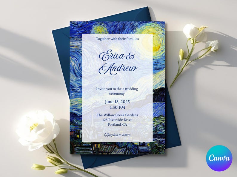Starry Night Wedding Invitation Template, Van Gogh Inspired (canva) - Etsy