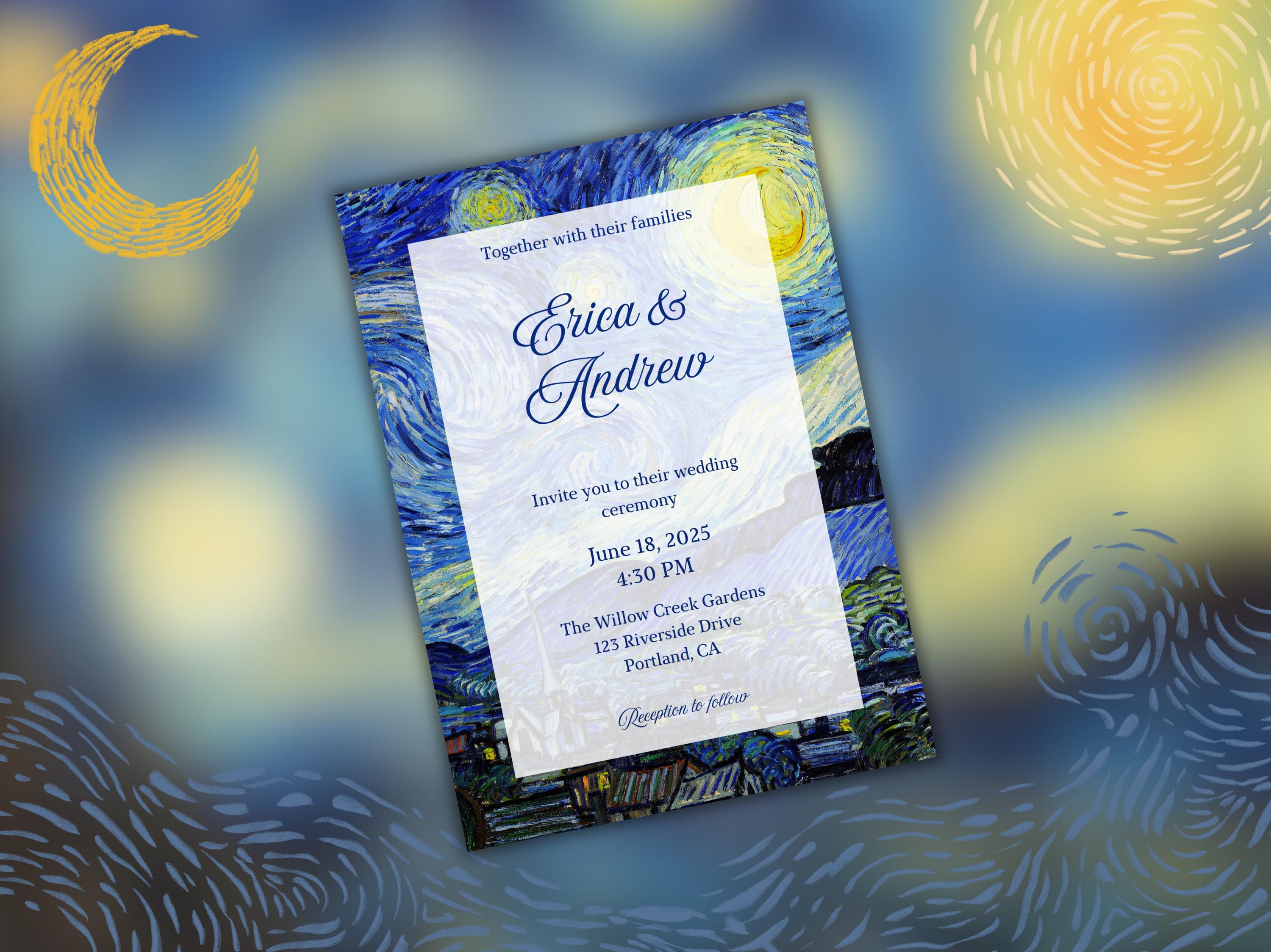 Starry Night Wedding Invitation Template, Van Gogh Inspired (canva) - Etsy
