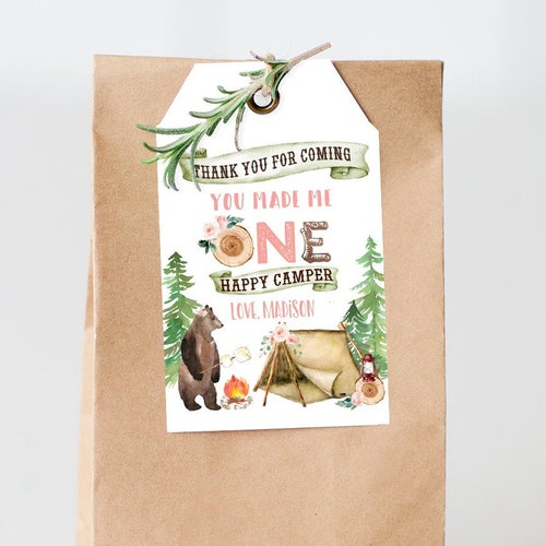 Girl ONE HAPPY CAMPER Invitation Pink One Happy Camper Camping - Etsy