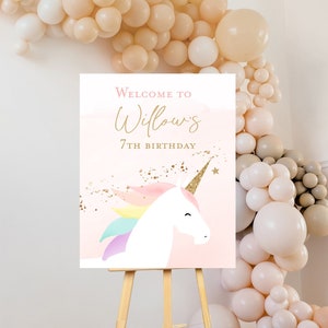 Unicorn Birthday Party Sign Editable With Name, Unicorn Decorations ...
