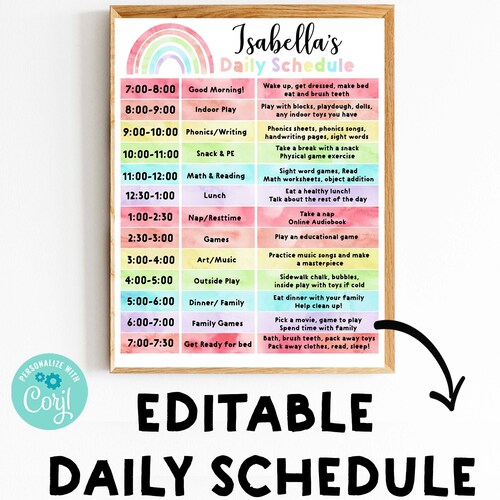 Editable Homeschool Schedule Rainbow School Schedule for Kids - Etsy