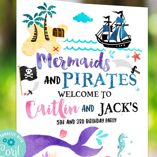 Mermaid and Pirate Birthday Party Welcome Sign Pirates and - Etsy