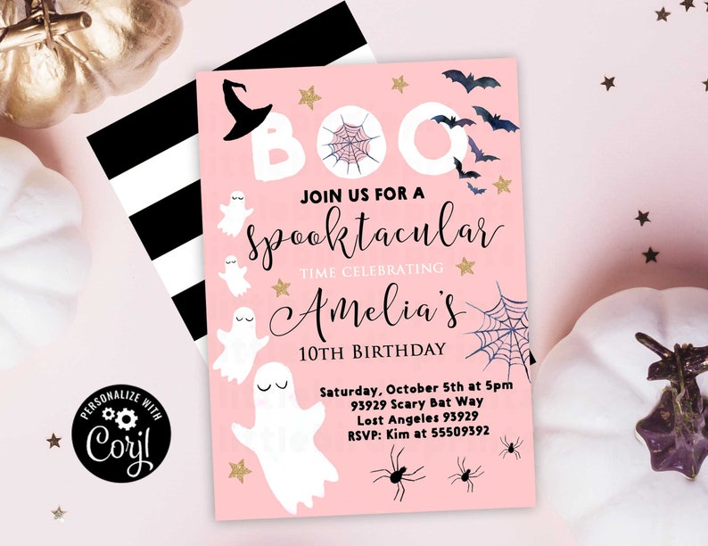 Editable Pink Halloween Party Favor Sticker Round Treat Bag | Etsy