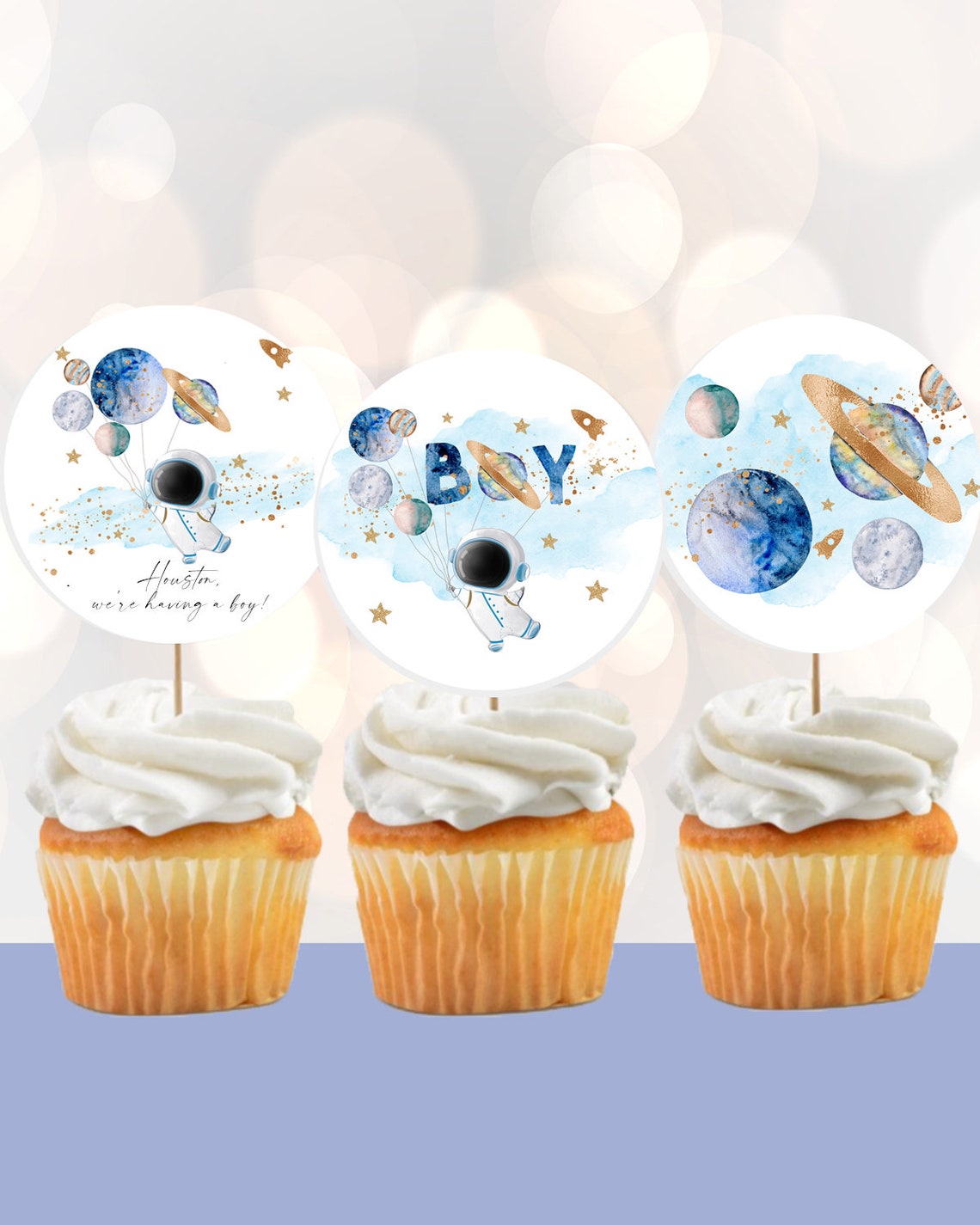 Space Baby Shower Cupcake Toppers, Houston We Have a Boy, the Countdown ...