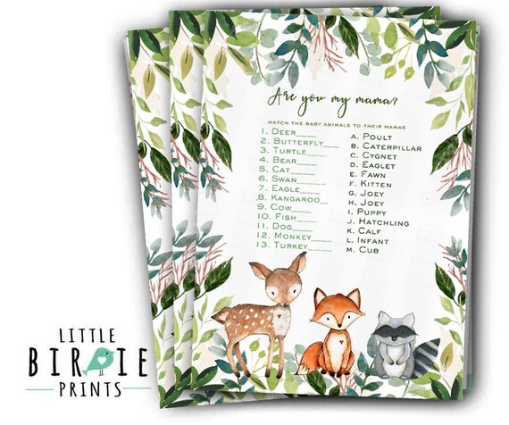 WOODLAND Baby Shower Game Baby Animal Names / Boy Woodland | Etsy