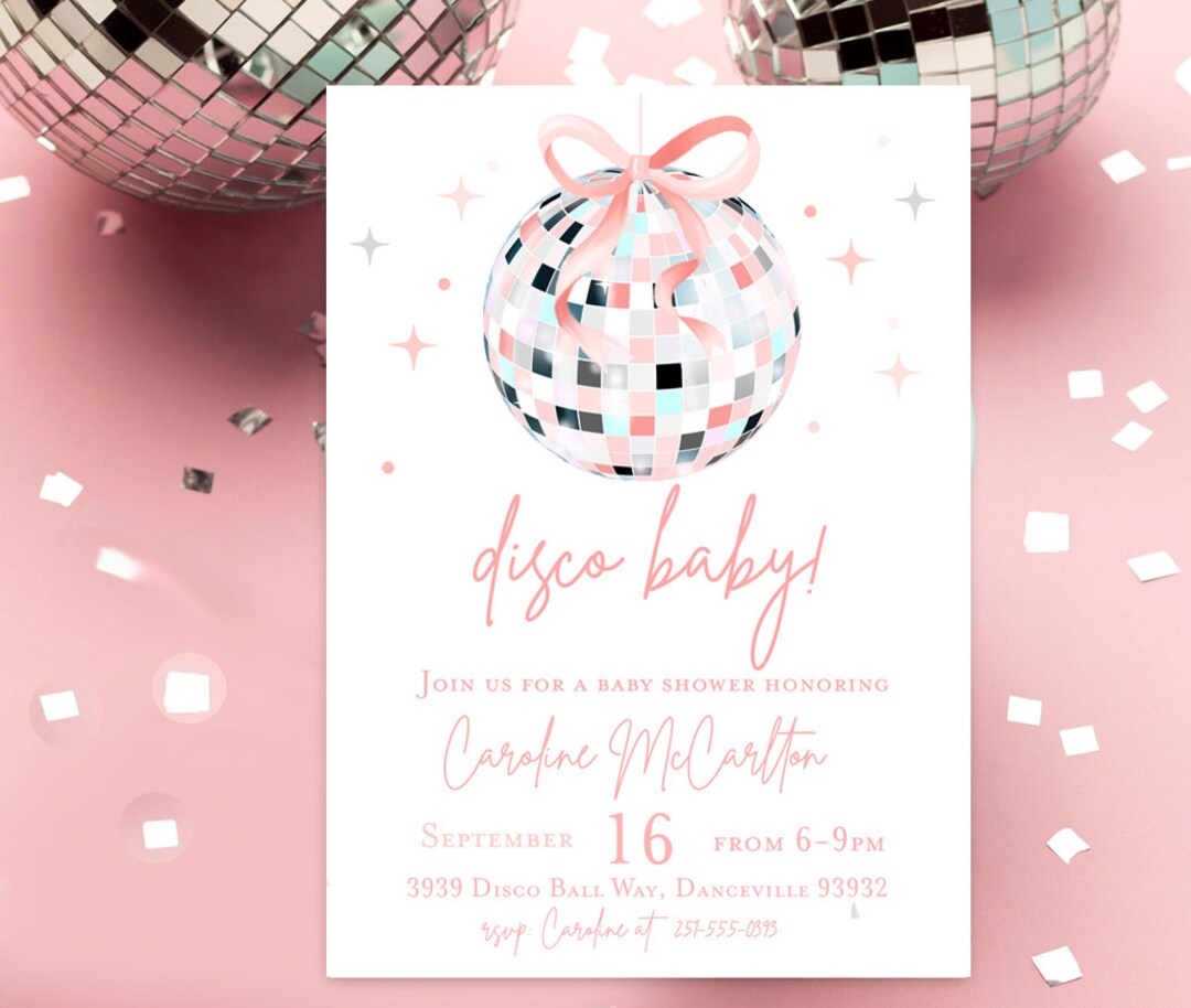 Disco Ball Baby Shower Invitation, Mirrorball Baby Shower Invitation ...