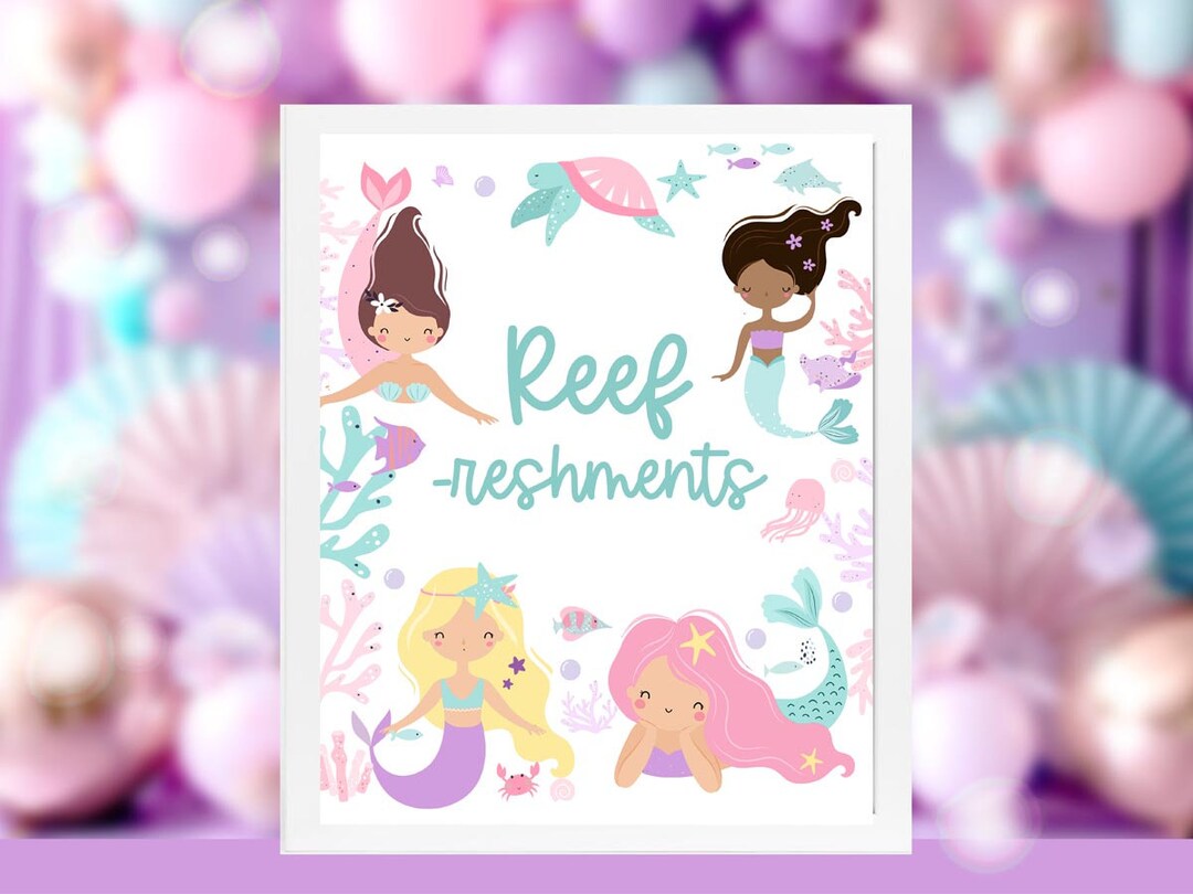 Mermaid Party Sign Reef-reshments Drink Table Sign, Mermaid Birthday ...