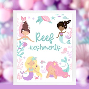 Mermaid Party Sign Reef-reshments Drink Table Sign, Mermaid Birthday ...