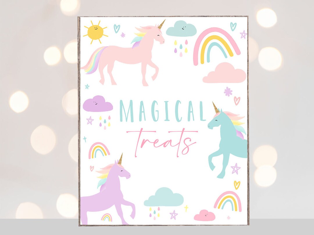 Unicorn Party Sign Magical Treats Food Sign Unicorns and Rainbows ...