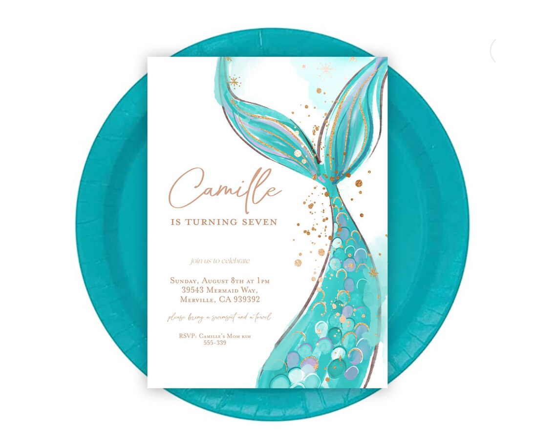 Editable MERMAID Birthday Invitation, Aqua Teal Mermaid Invitation ...