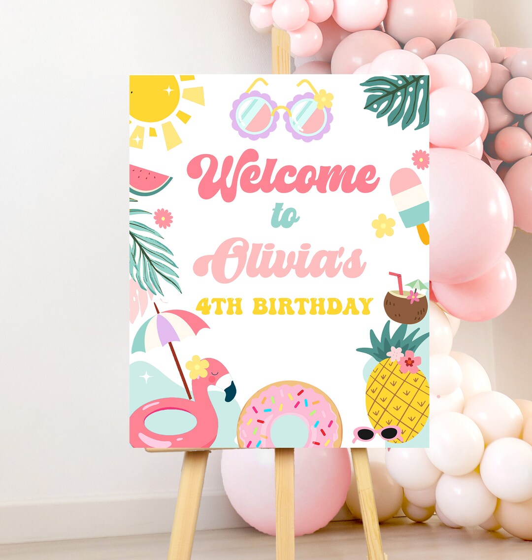 Pool Party Welcome Sign Splish Splash Birthday Party, Dive Into Five ...