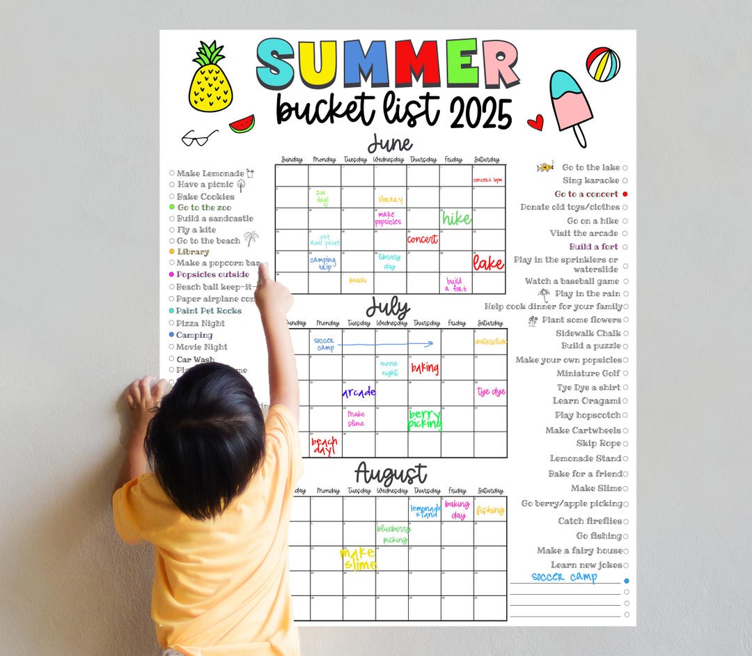 Kids Summer Activity Poster Printable, 2025 Kid's Summer Bucket List ...