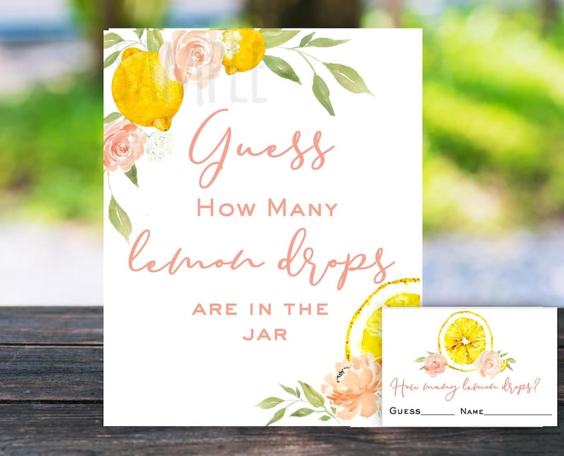 Lemon Baby Shower Guess How Many Lemon Drops Are in the Jar, Main ...