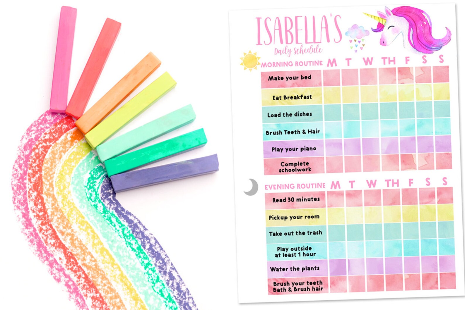 Unicorn Chore Chart Editable Rainbow Reward Chart Instant | Etsy