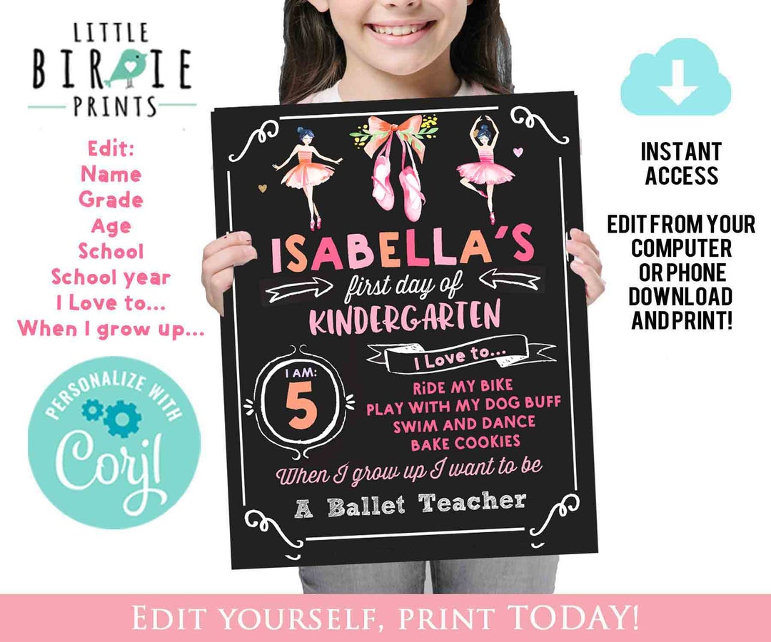 Ballerina First Day of School Sign First Day of Kindergarten Sign ...