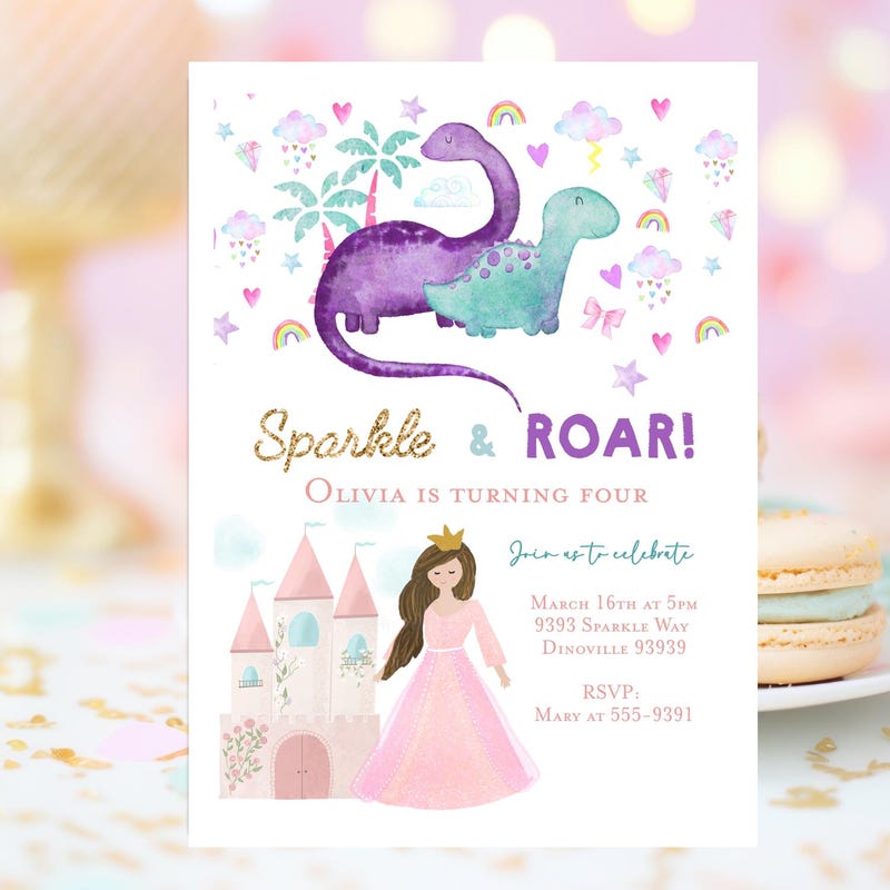 Dino Princess Invitations - Etsy