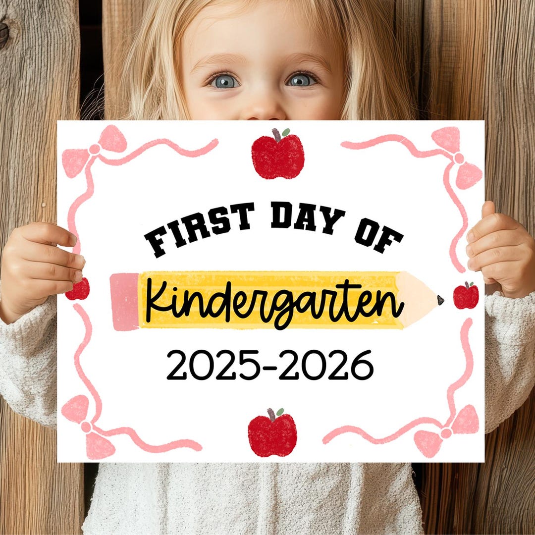 First Day of Kindergarten Sign Pink Bows Instant Download, Coquette ...