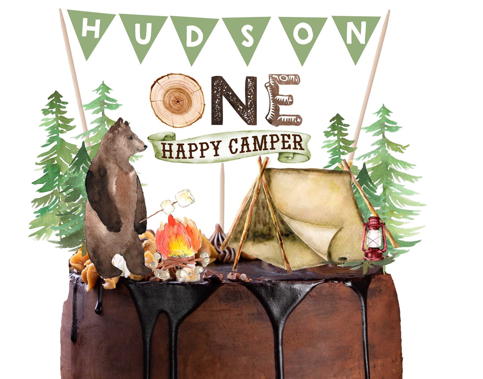 PRINTABLE One Happy Camper Cake Topper Instant Download Cake - Etsy
