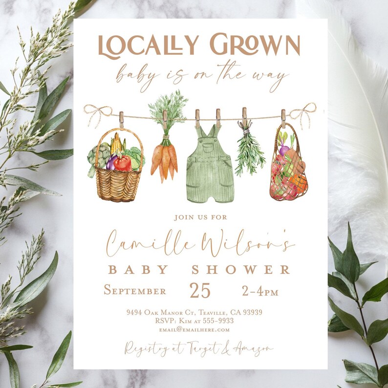 Locally Grown Baby Shower Invitation Farmer's Market Baby Shower Invite ...