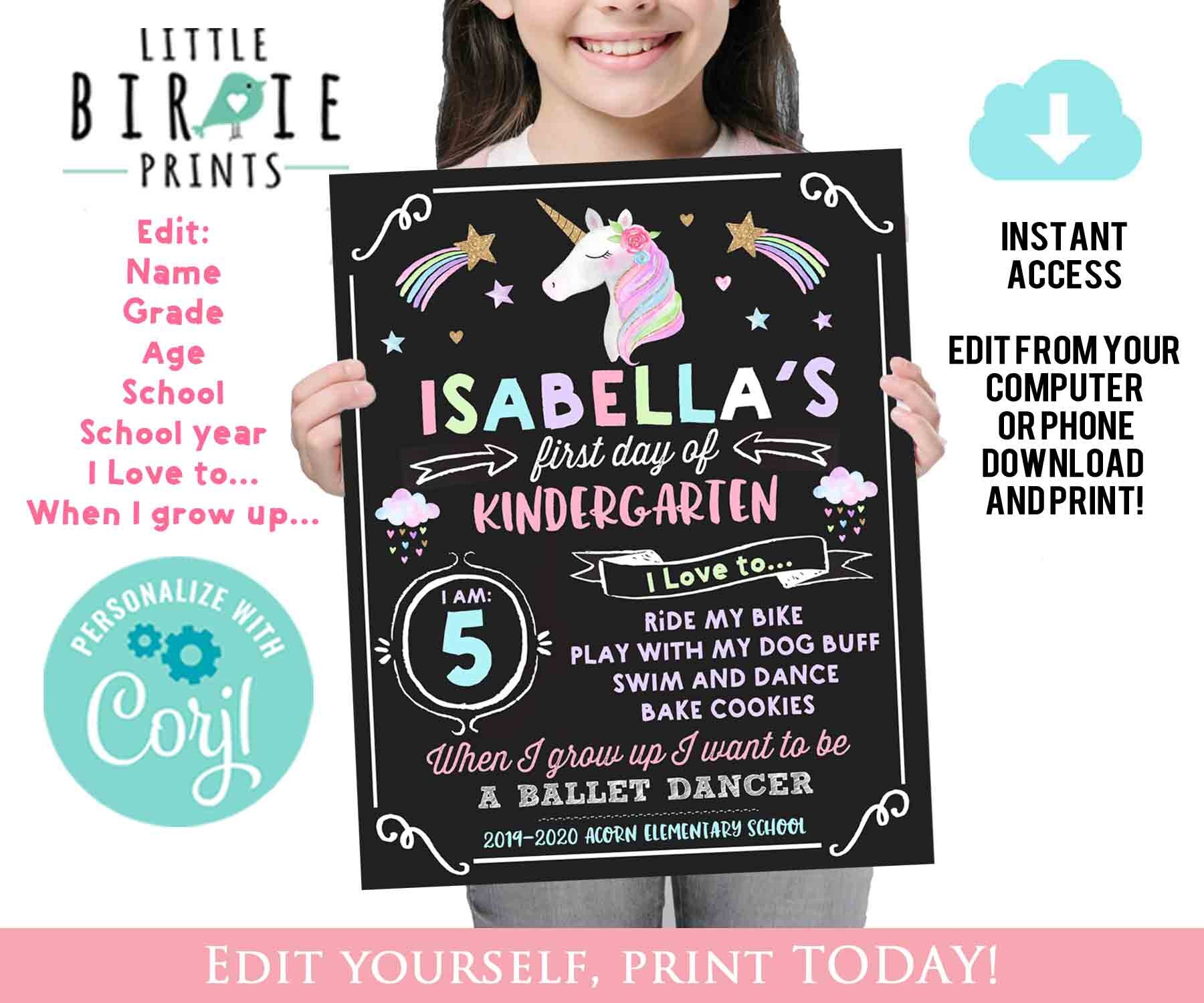 Unicorn First Day of School Sign First Day of Kindergarten | Etsy