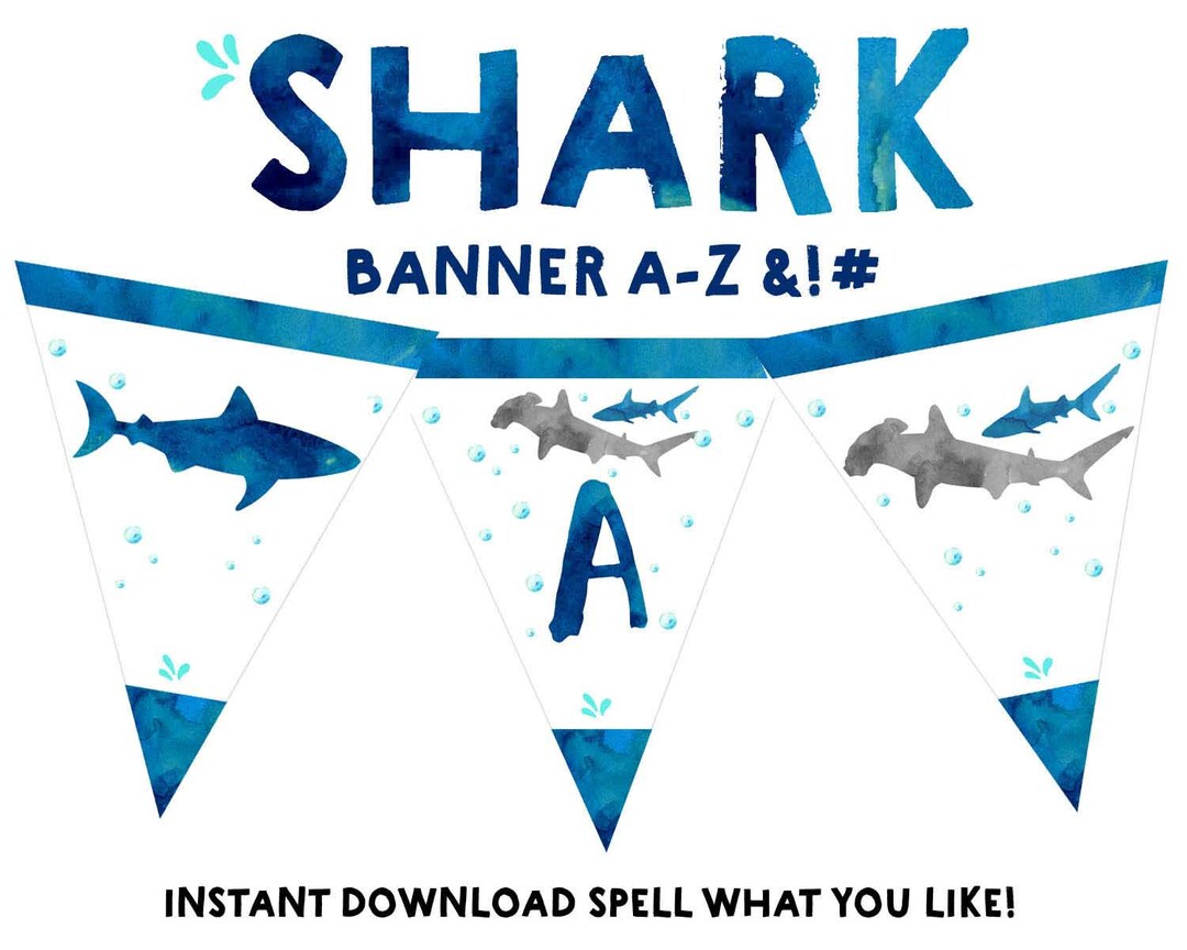SHARK Banner Shark Birthday Party Decorations Bunting Banner Sharks ...
