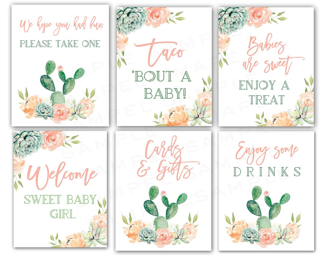 Cactus Baby Shower Set of Signs Succulent Baby Shower Taco 'bout a Baby ...