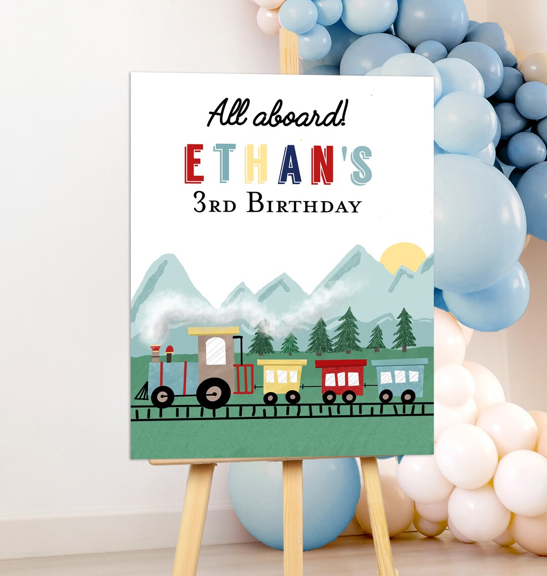 Train Birthday Party Welcome Sign Banner, Choo Choo Train Birthday, All ...