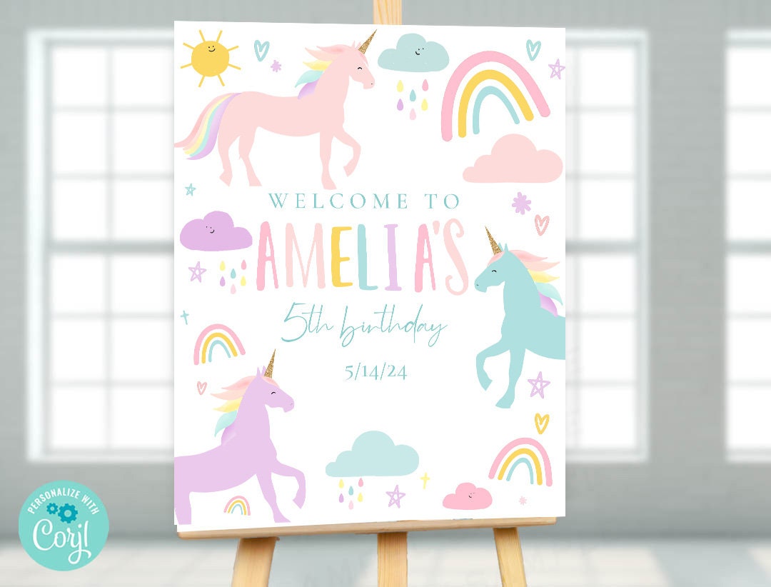 Editable Unicorn Birthday Party Welcome Sign, Unicorn Birthday Party ...
