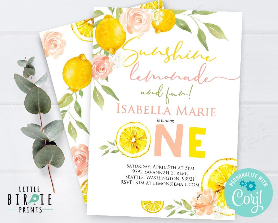 LEMONADE First Birthday Invitation Pink Lemonade Birthday | Etsy